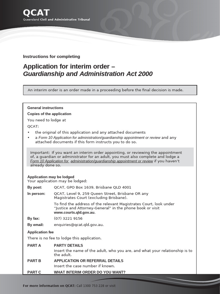 Form 54 Application For Interim Order Guardianship QLD | PDF | Legal ...