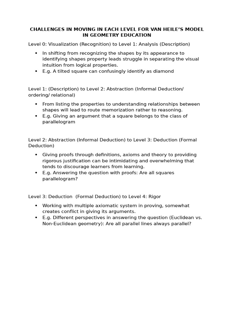 Challenges in Every Level of Van Heiles Model in Geom Edu | PDF