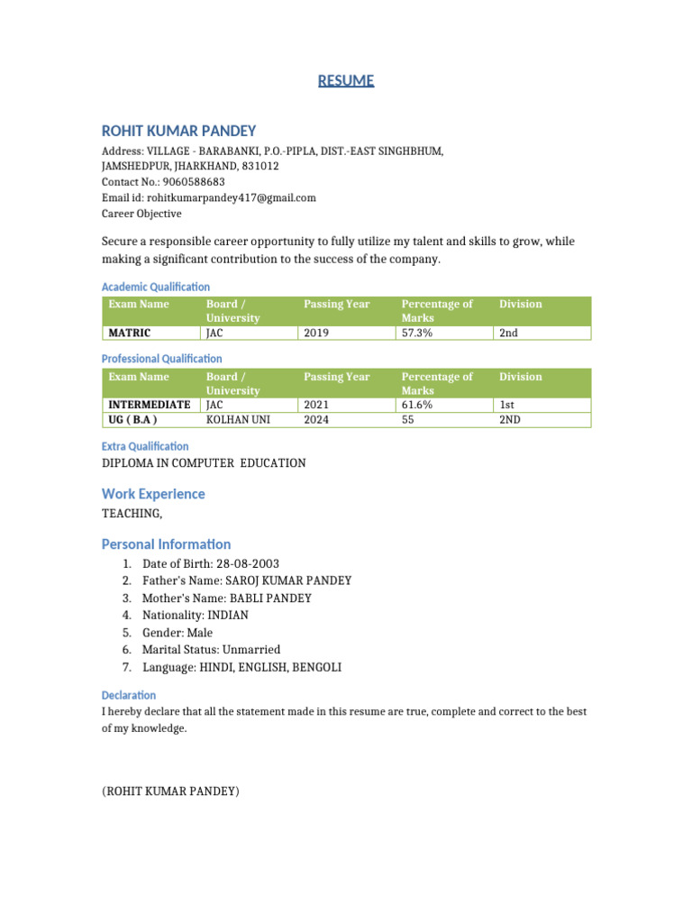 Rohit Kumar Pandey Resume | PDF