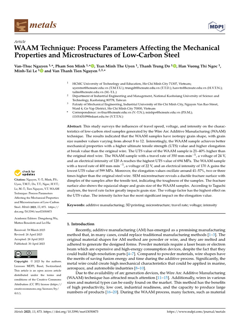 WAAM Process Parameters Impact on Low-Carbon Steel | PDF | Strength Of ...