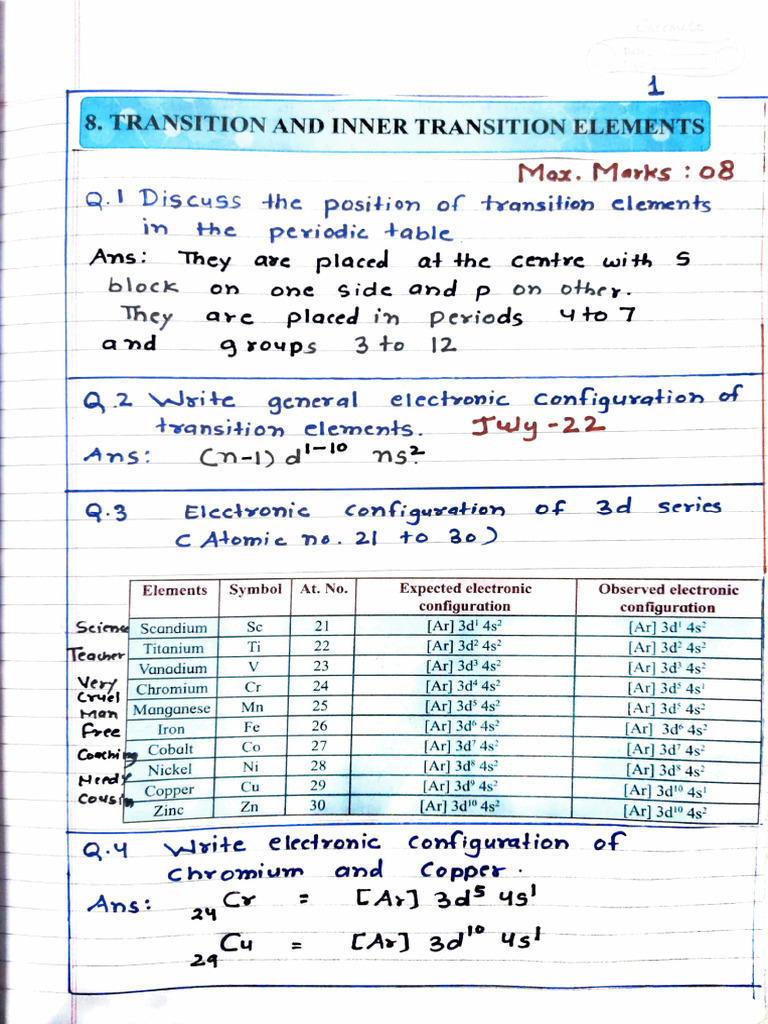 8.transition and Inner Transition Elements | PDF | Electron ...