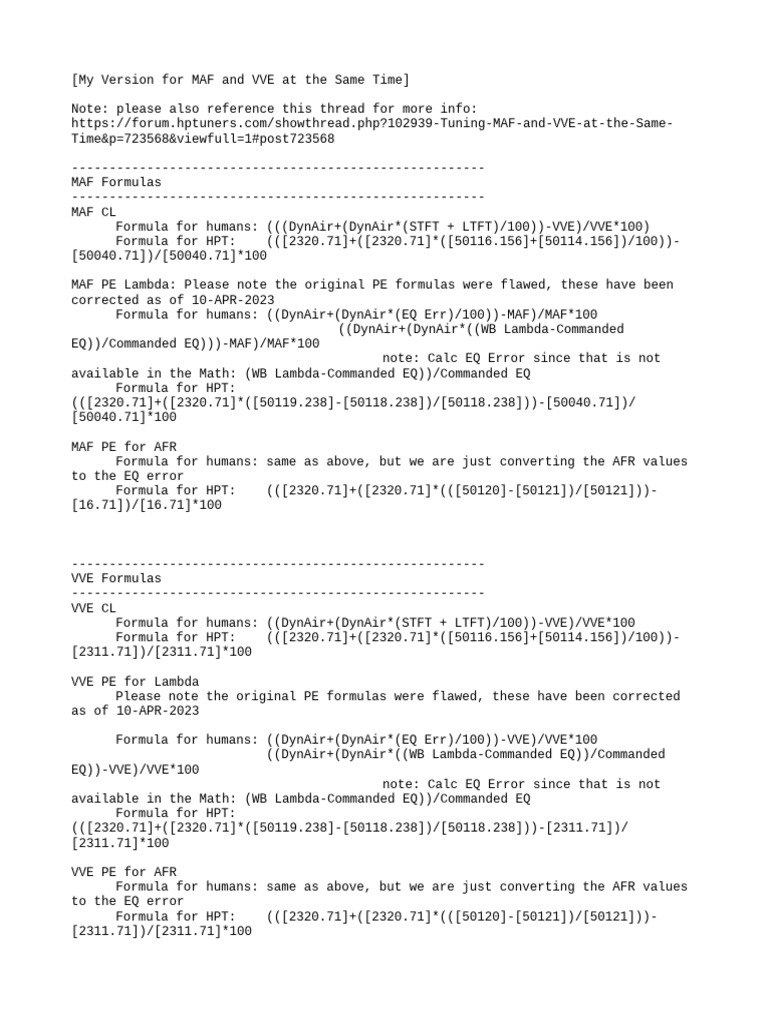 Formulas and Math For Tuning With Dynamic Air | PDF