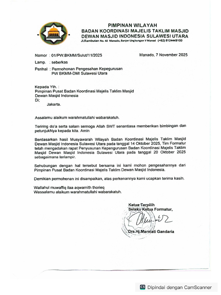 Permohonan SK BKMM DMI Sulut | PDF