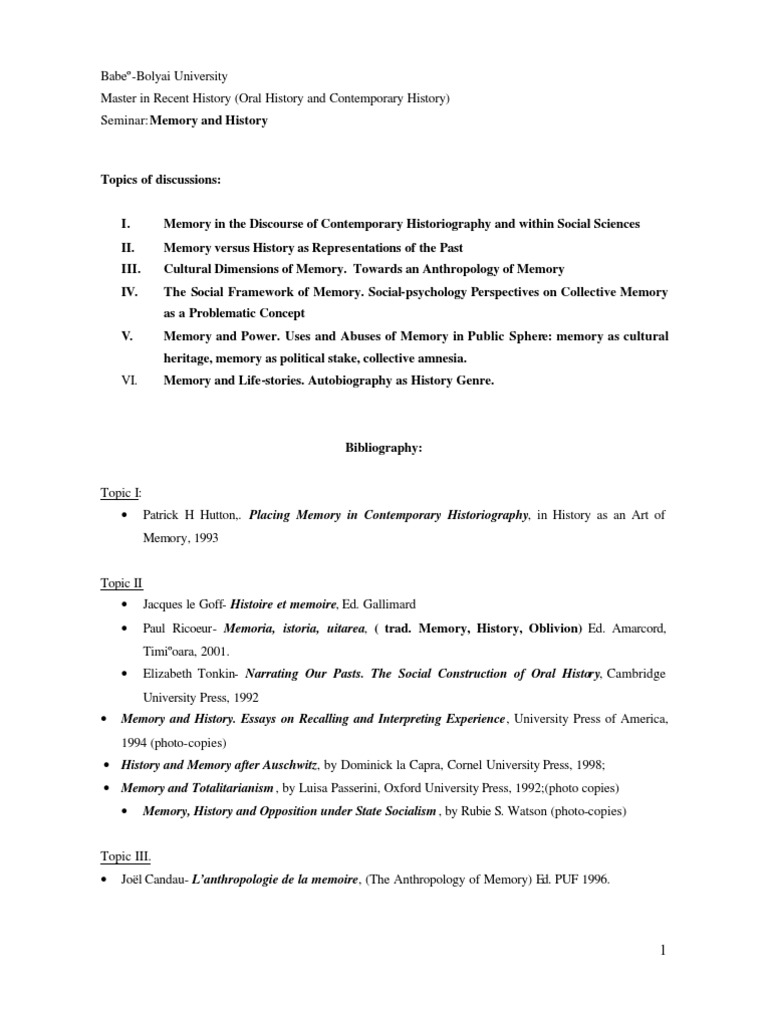 Memory and History | Download Free PDF | Academia | Science