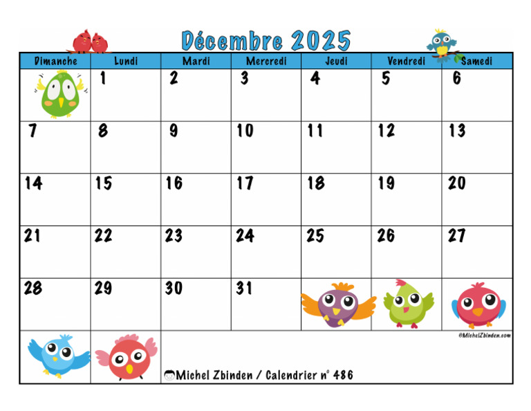 Calendrier 486 Oiseaux Dec 2025 Michel Zbinden | PDF