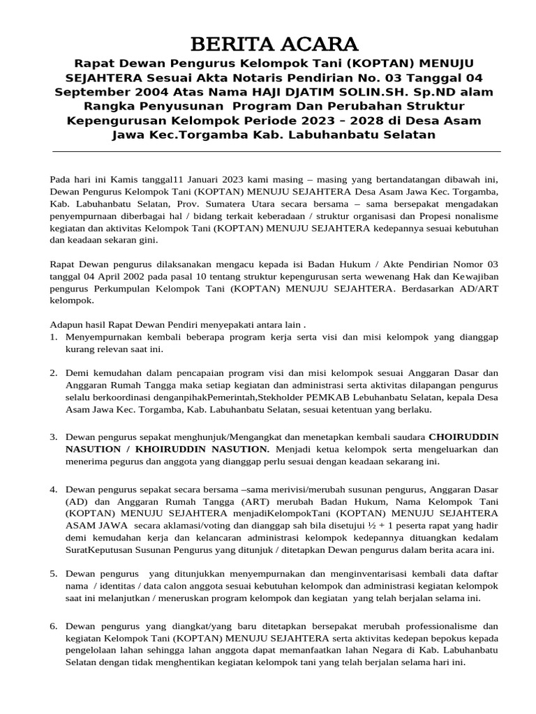 Rapat KOPTAN Menuju Sejahtera 2023 | PDF