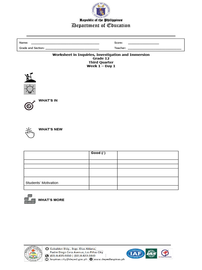 III Q3 Worksheet Week 1 | PDF | Procedural Knowledge | Cognition