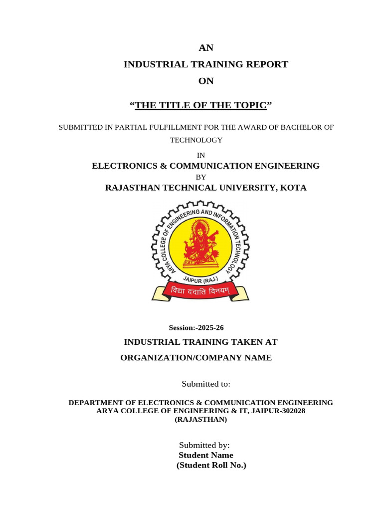 1. Industrial Training Report Front Page | PDF