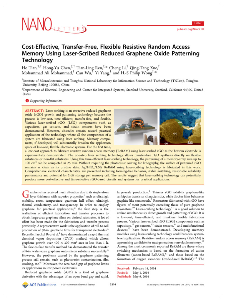 Cost Effective Transfer Free Flexible Resistive Random Access Memory ...