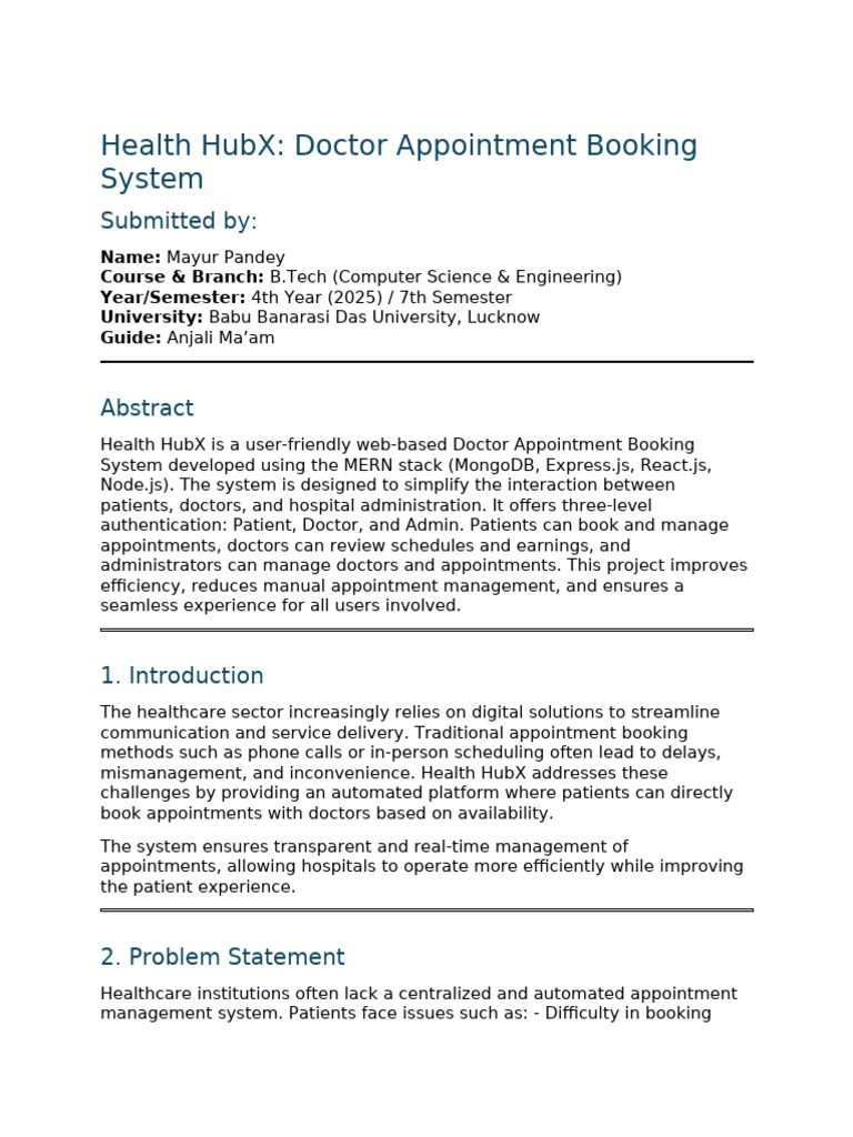 Health Hubx Project Report | PDF | Databases | Web Application