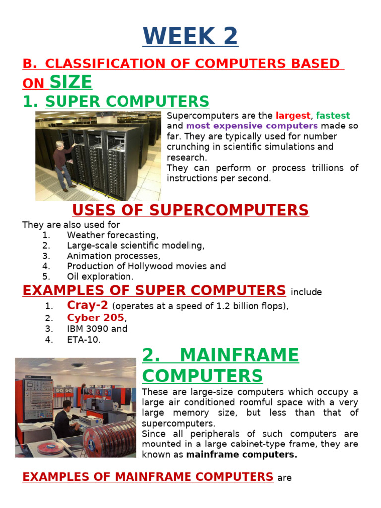 WEEK 2 E-NOTE COMPUTER JSS 2 Classification of Computers 2 First Term ...