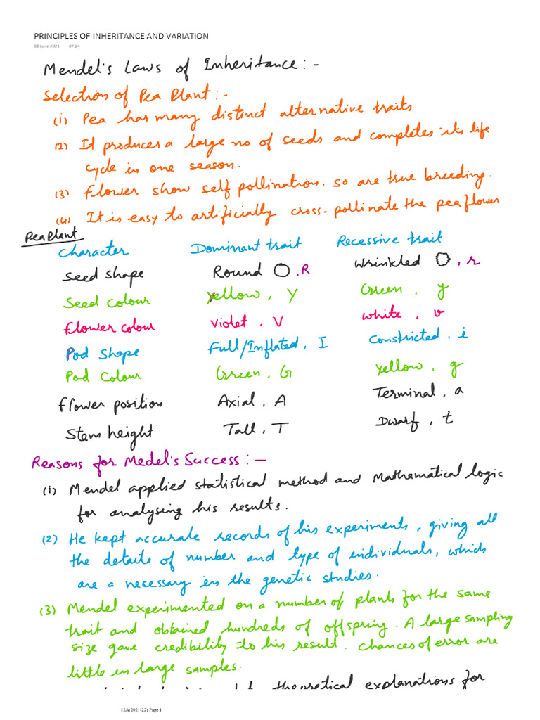 12 - PRINCIPLE OF INHERITANCE and Variations | PDF