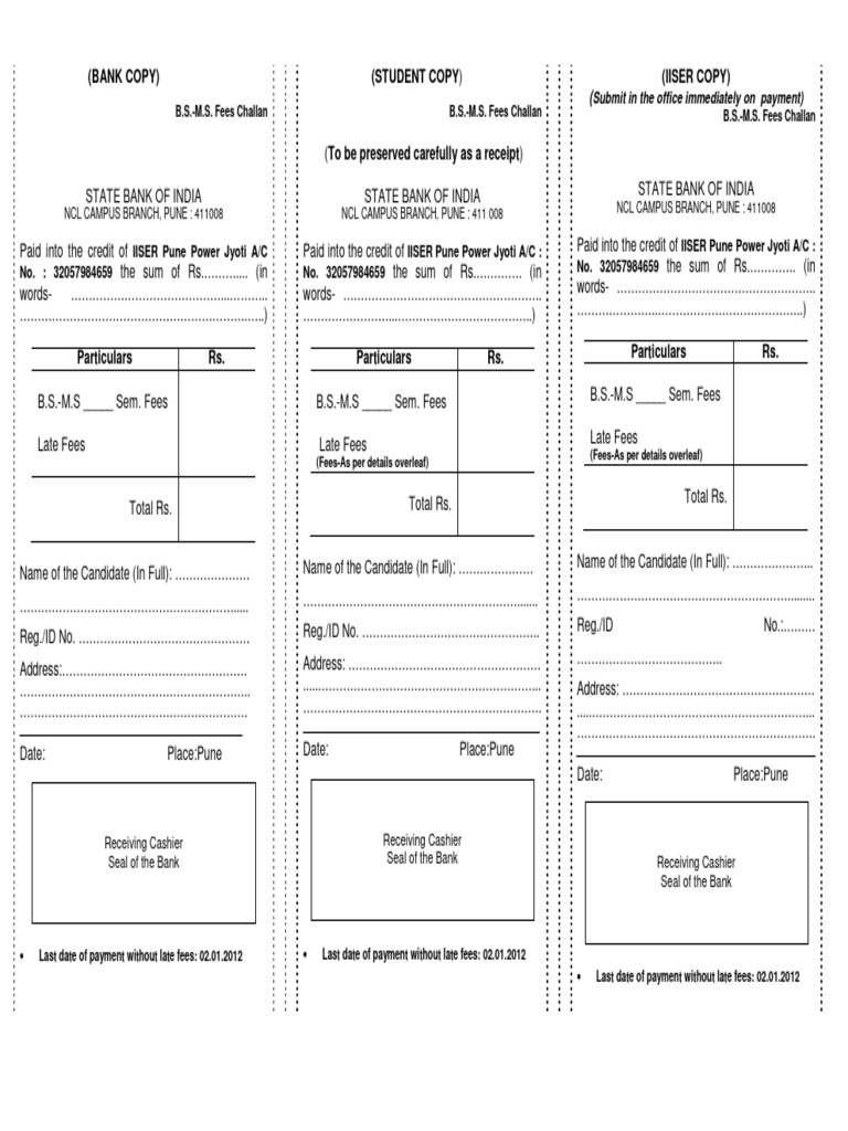 BS-MS Challan | PDF | Fee | Money