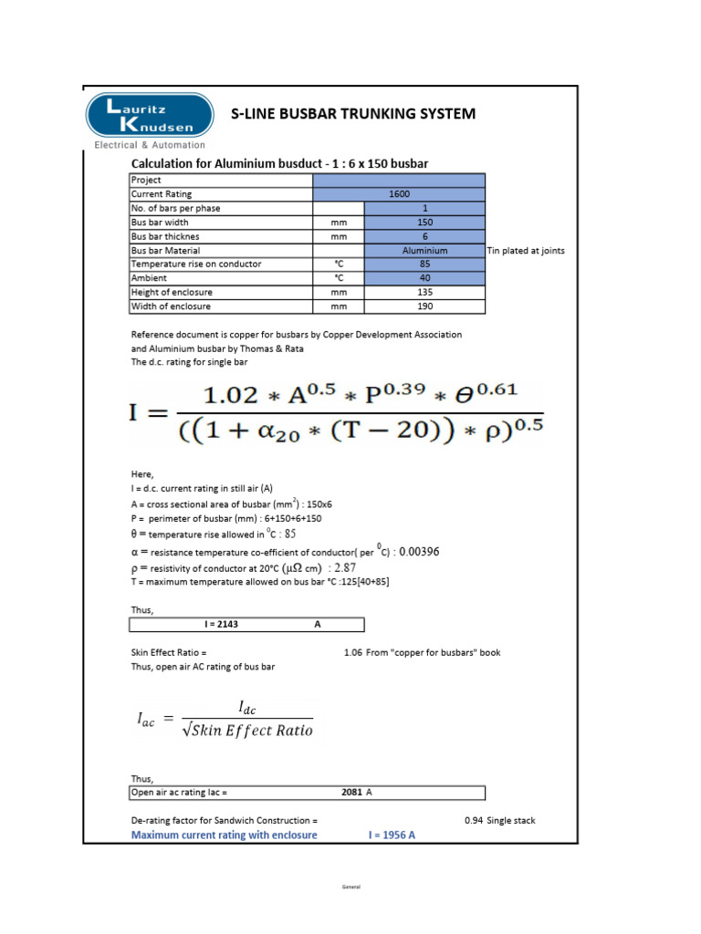 1600A AL Busbar Size Calculation | PDF