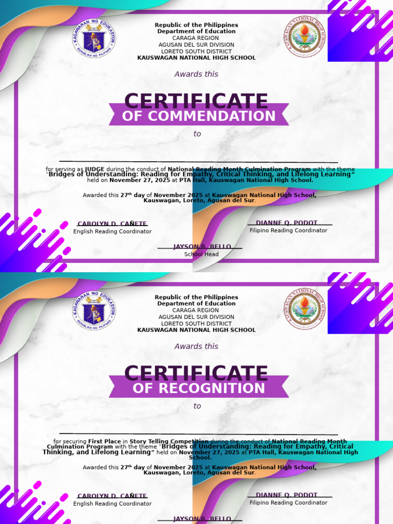 National Reading Month Awards 2025 | PDF | Philippines | Behavior ...