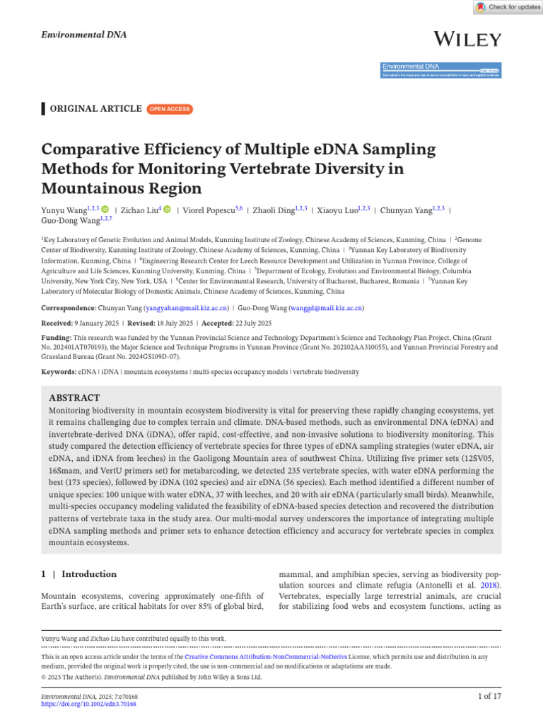 eDNA Methods for Monitoring Vertebrate Diversity | PDF | Polymerase ...