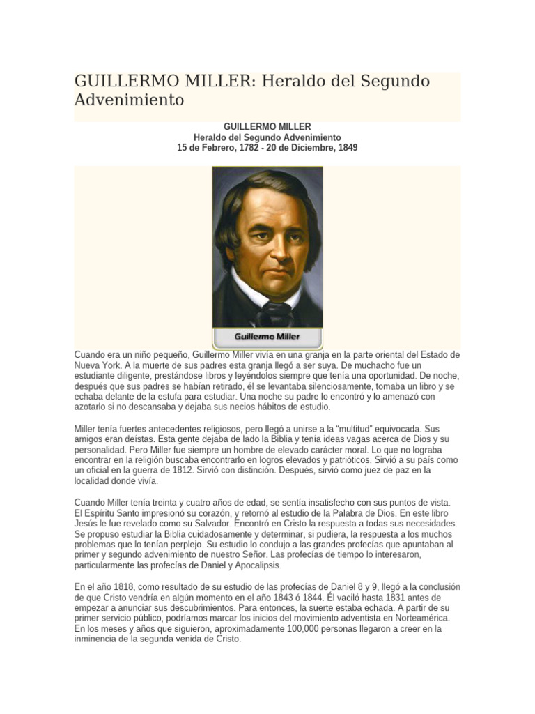 Guillermo Miller | PDF | Iglesia Adventista del Séptimo Día | Adventismo