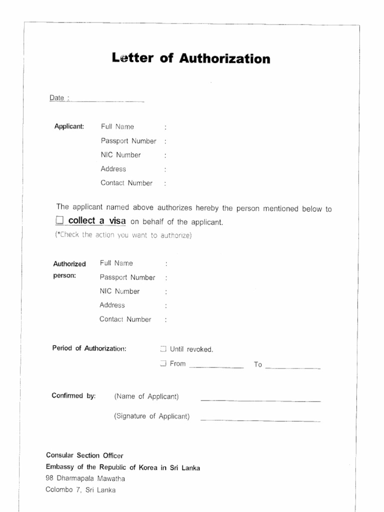 Visa Collection Authorization Letter | PDF