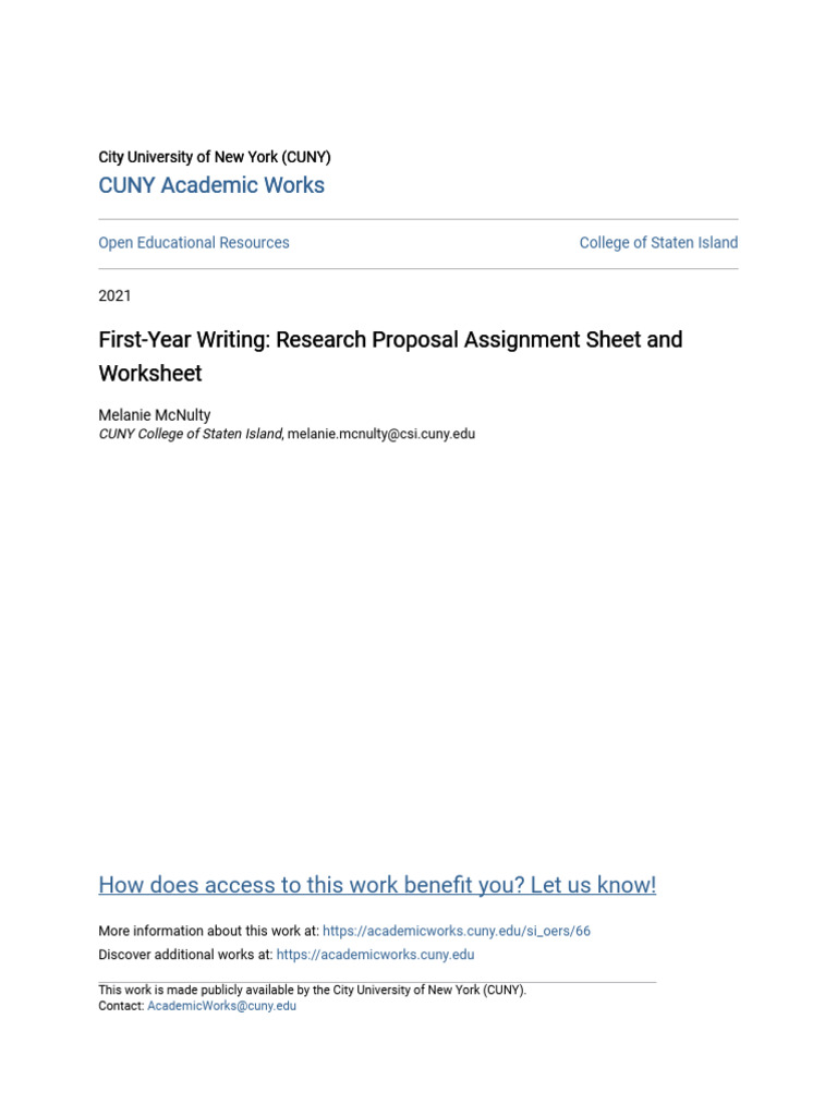 First-Year Writing - Research Proposal Assignment Sheet and Worksh ...