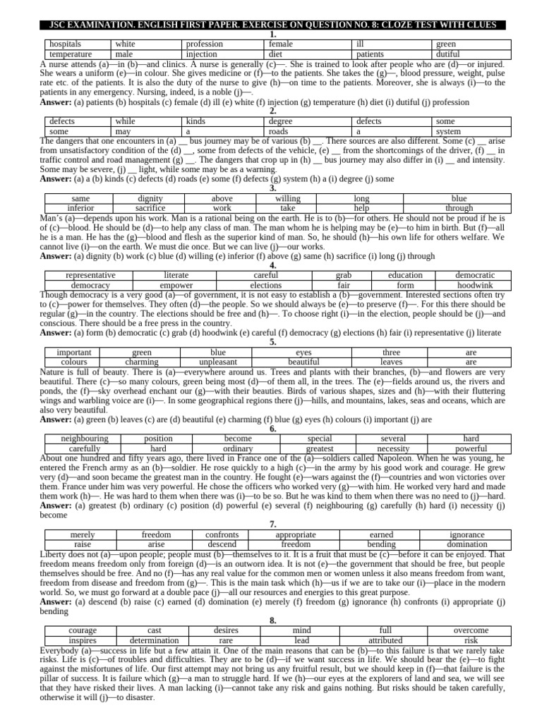 Jsc.e 1. Cloze Tests With Clues | PDF | Irrigation | Plants