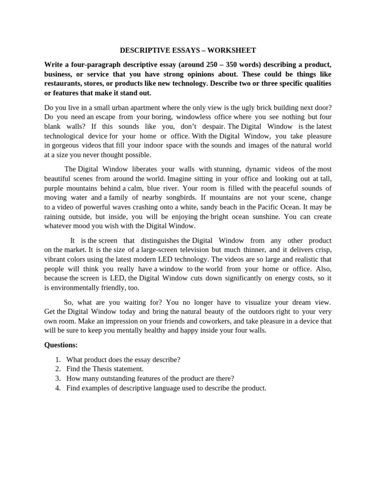 Descriptive Essay on Digital Window Device | PDF