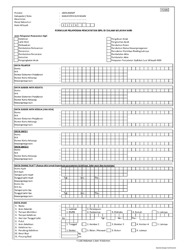 Formulir - f-2.01 Pelaporan Pencatatan Sipil | PDF