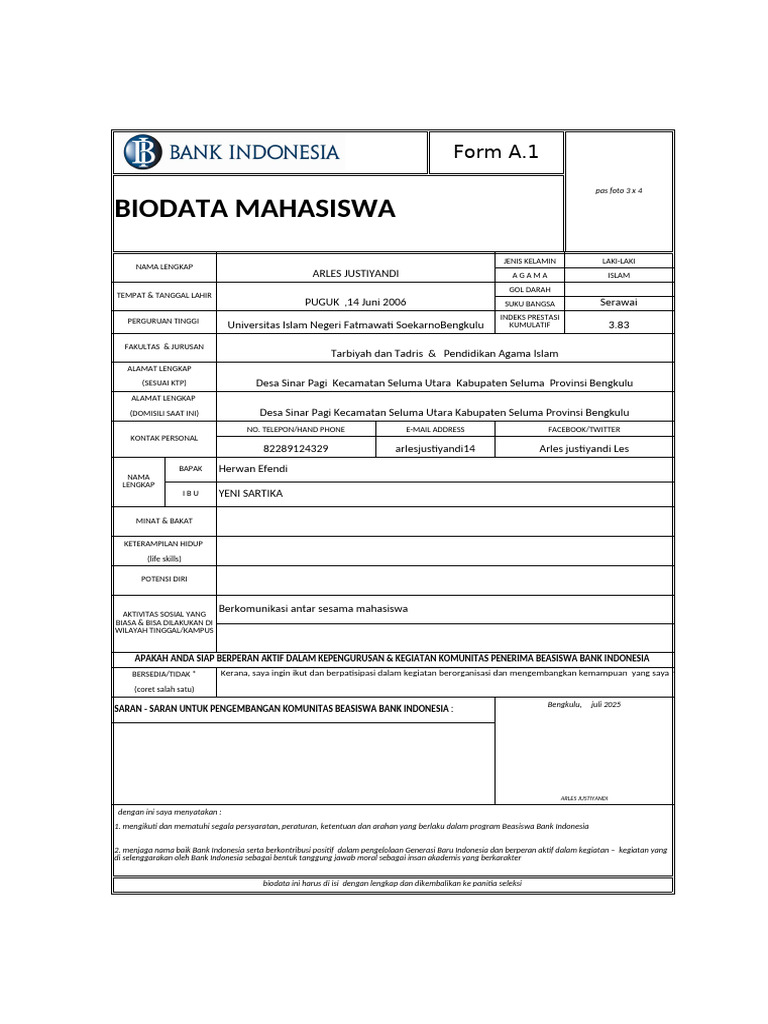 Formulir Bank Indonesia | PDF