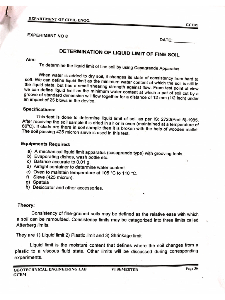 Determination of Liquid Limit of Fine Soil | PDF