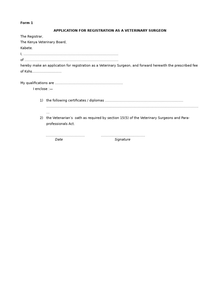 Veterinary Surgeon Registration Application | PDF