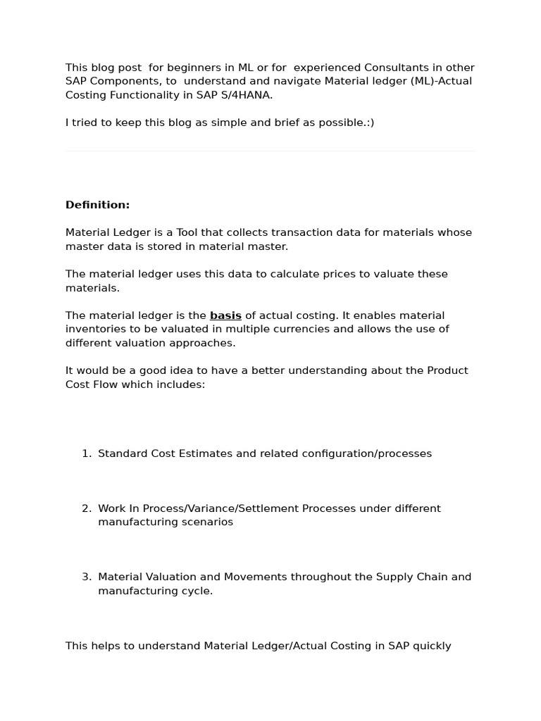 Understanding Material Ledger in SAP S/4HANA | PDF | Valuation (Finance ...