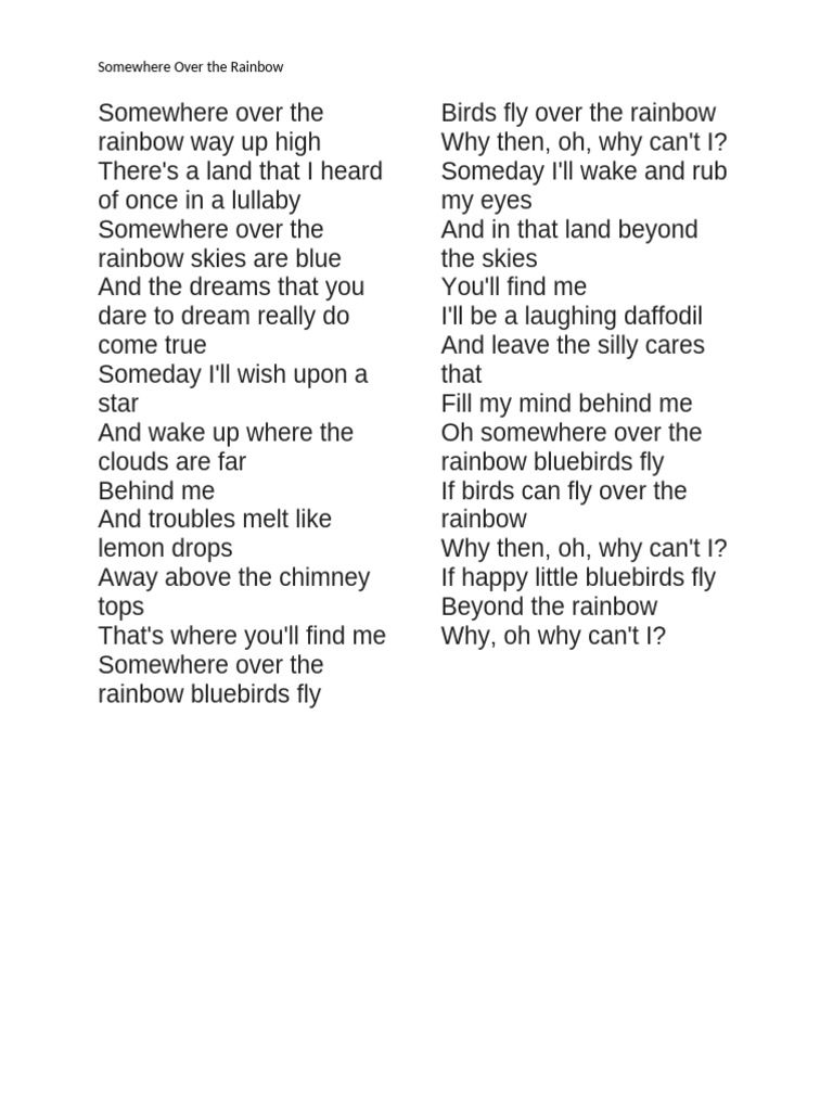 "Somewhere Over the Rainbow Lyrics" | PDF
