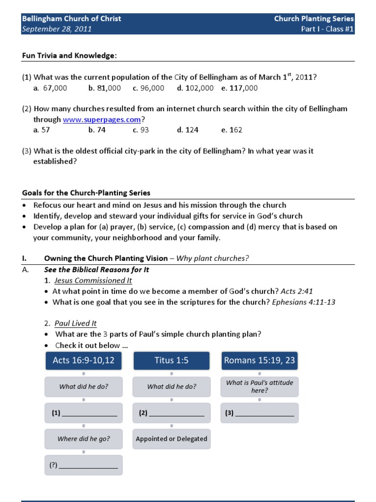 Church Planting - Worksheet #1 | PDF | Religion & Spirituality