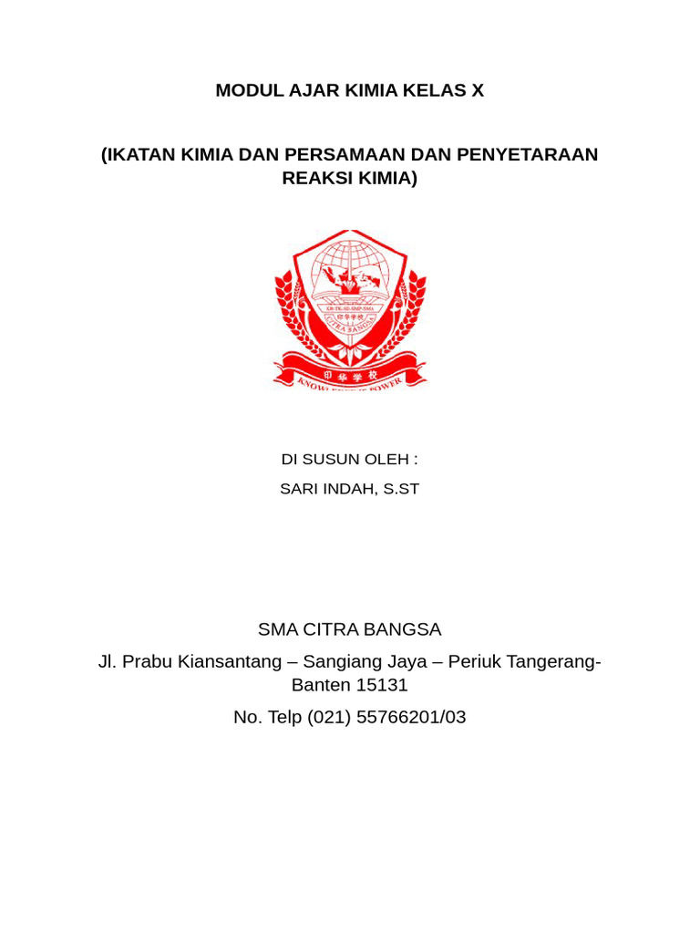 Cover Modul Ajar Kimia Kelas X | PDF