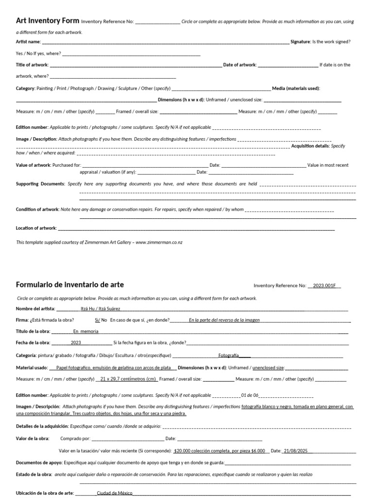 Art Inventory Form | PDF | Artesanías | Visión