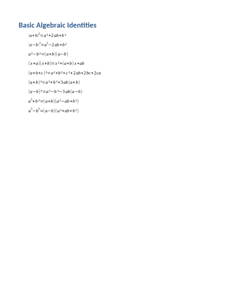 Basic Algebraic Identities | PDF