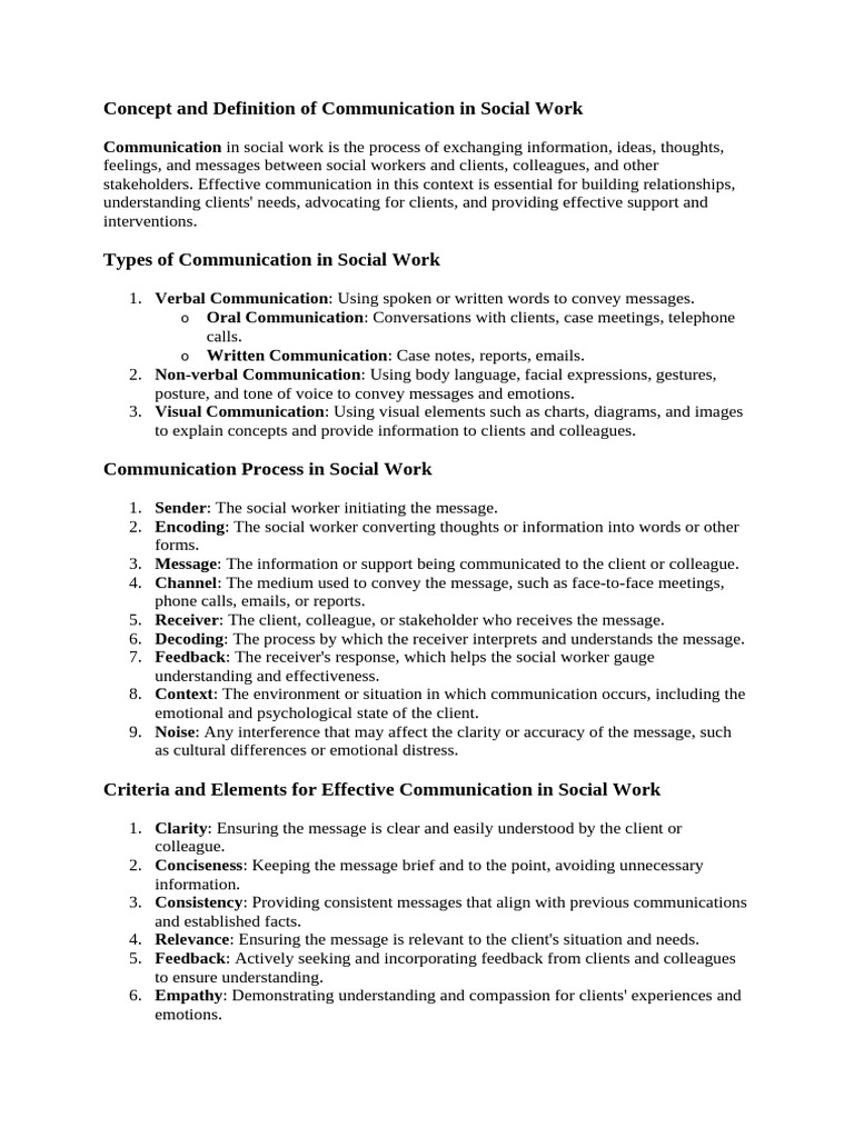 Concept and Definition of Communication in Social Work | PDF ...