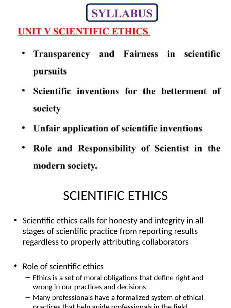 Unit 5 New Scientific Ethics | PDF | Science | Integrity