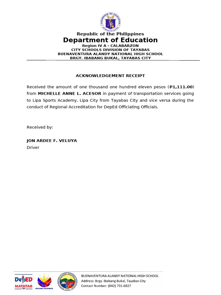 Acknowledgement Receipt | PDF