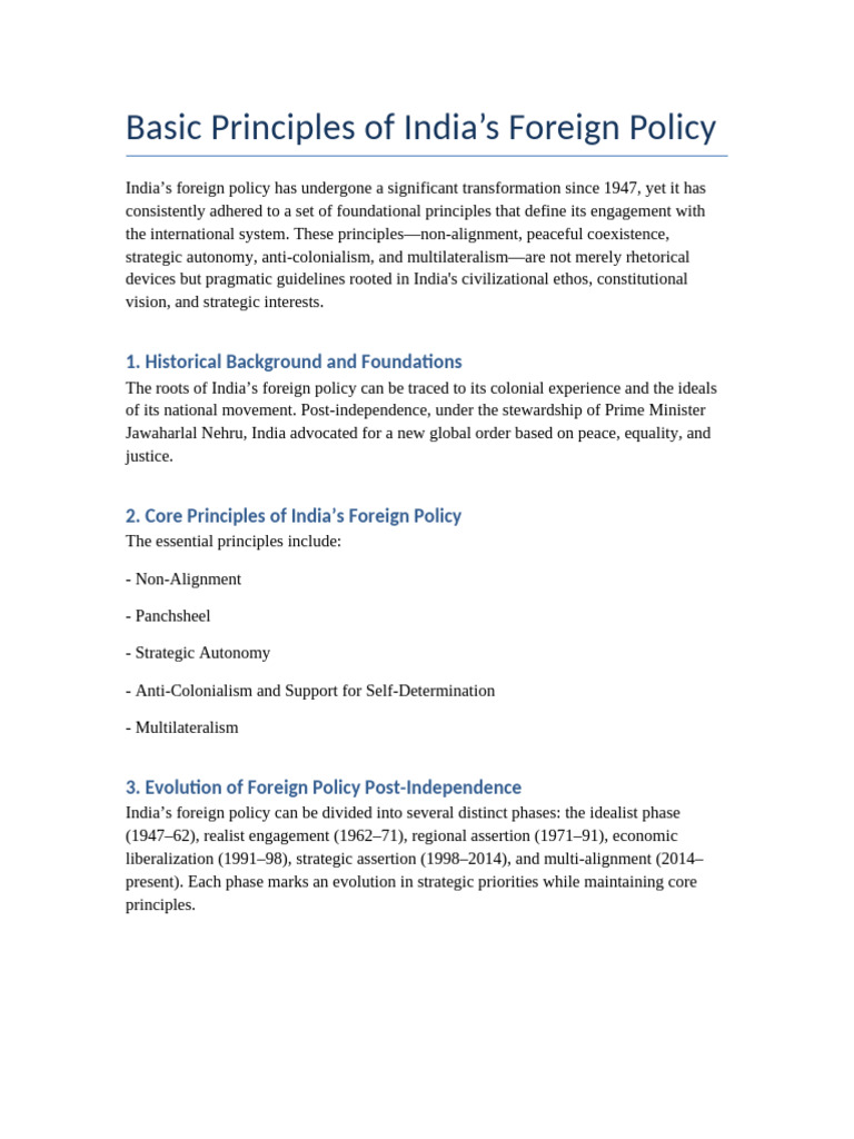 Principles of India's Foreign Policy | PDF