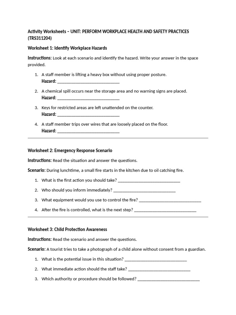 Workplace Safety and Customer Service Worksheets | PDF | Nonverbal ...