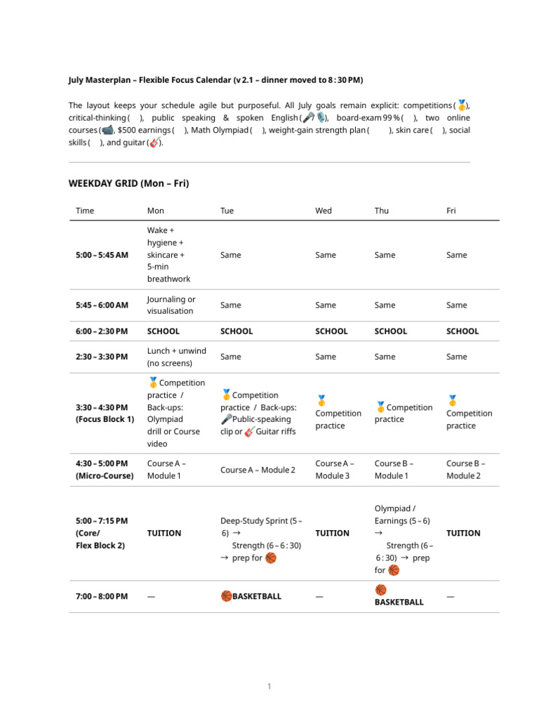 July Goal Routine | PDF