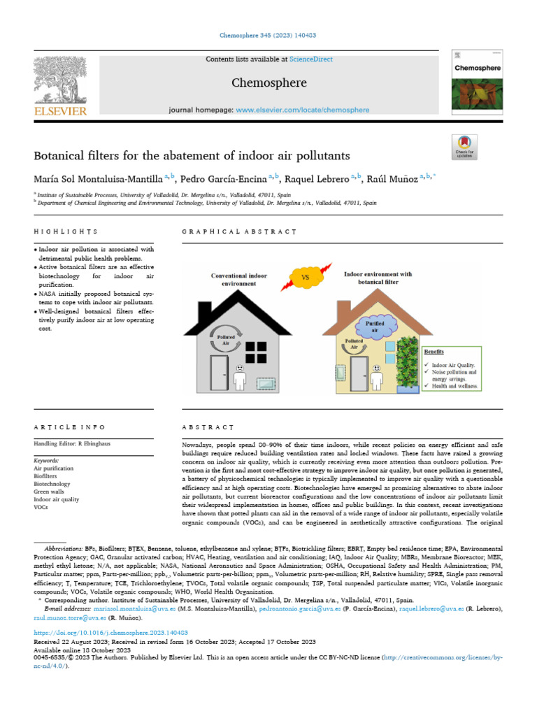 Botanical Filters for Indoor Air Purification | PDF | Volatile Organic ...