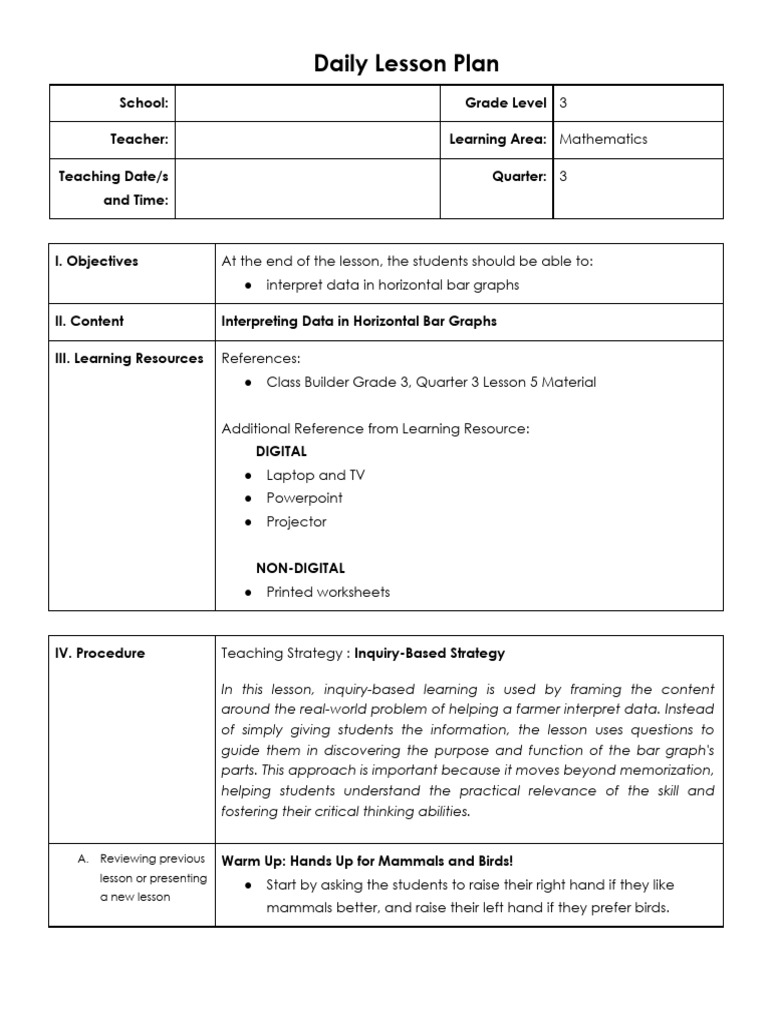 M3Q3L05 Lesson Plan-Interpreting Data in Horizontal Bar Graphs | PDF ...