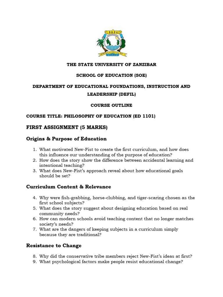 Philosophy of Education Course Outline | PDF | Curriculum | Philosophy ...