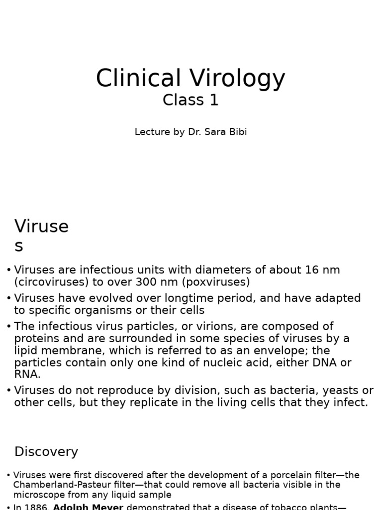 Clinical Virology Class 1 | PDF | Virus | Virology