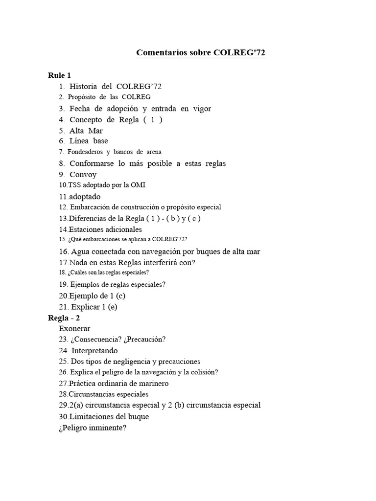Análisis Completo de COLREG'72 | PDF | Navegación | Buques