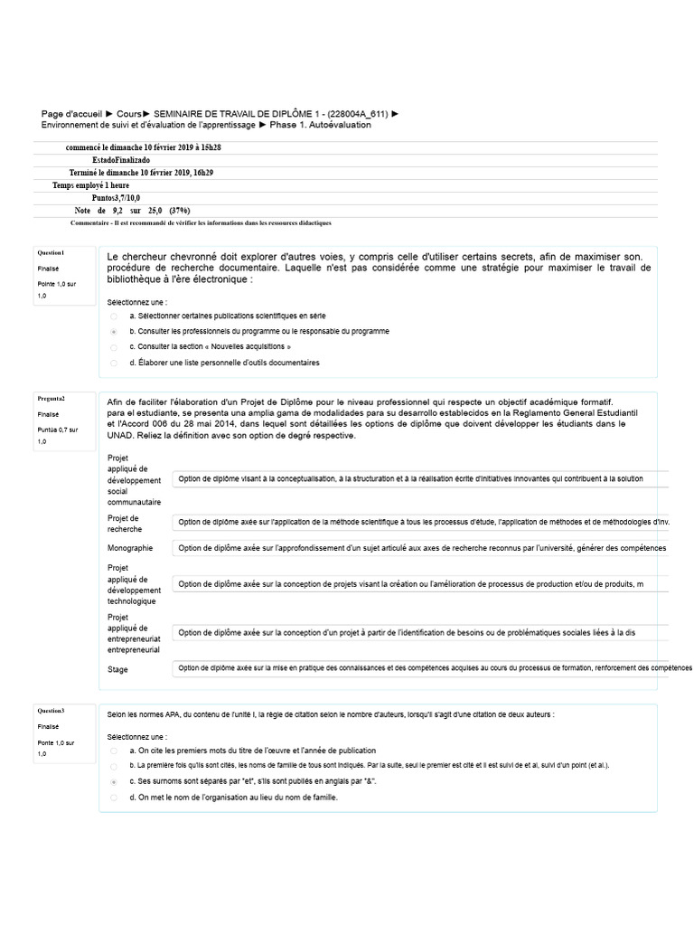 Autoévaluation du séminaire de diplôme | PDF | Connaissances | Méthode ...