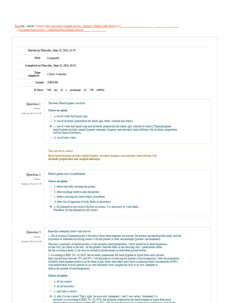Assessment Exercise Unit 2 - Hand Hygiene in Health Services - Review ...