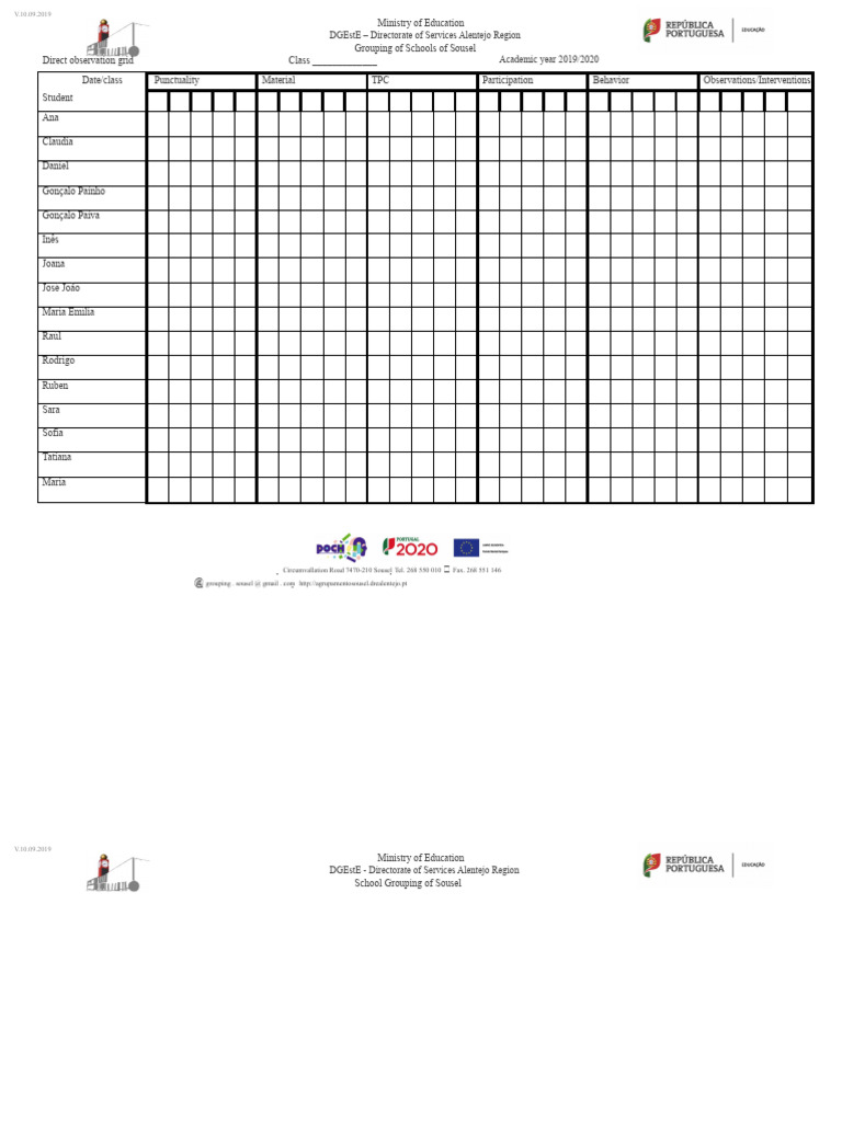 Student Observation Grid 2019-2020 | PDF
