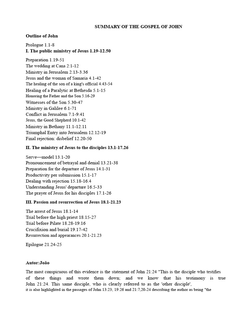 Summary of The Gospel of John | PDF | Jesus | Gospel Of John